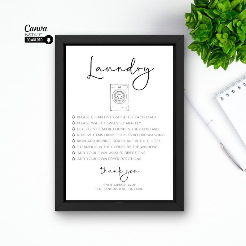Airbnb Laundry Room Instructions Sign: Printable Template - Etsy