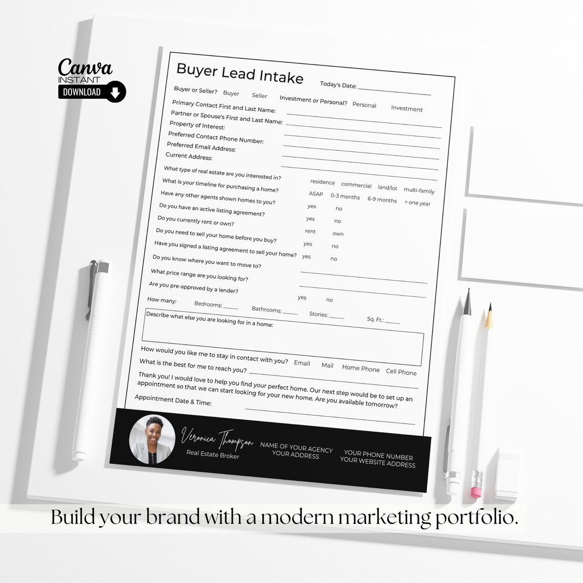 Editable Real Estate Lead Intake Sheet, Printable Buyer Questionnaire ...