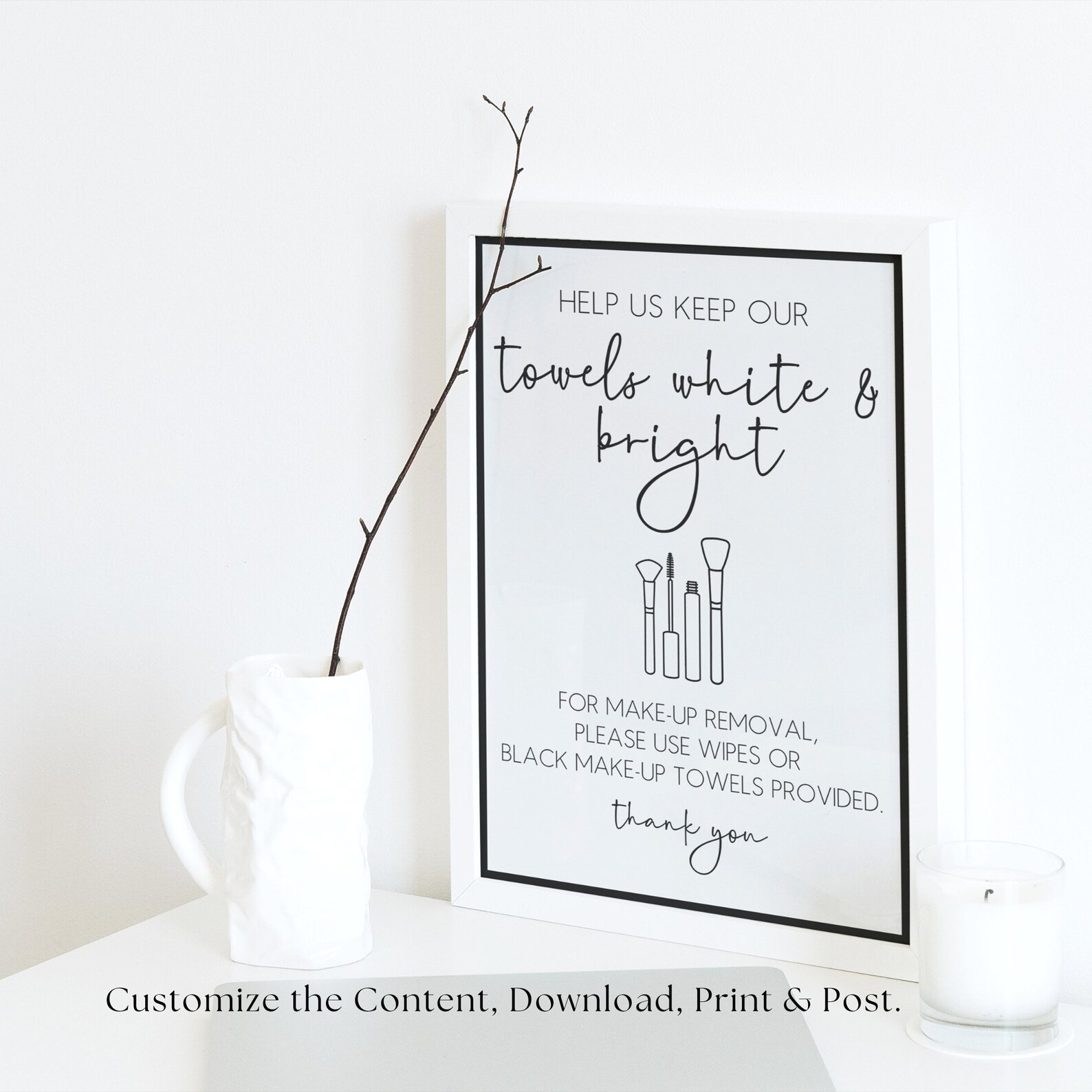 Airbnb Makeup Removal Sign: Use Dark Towels - Printable Bathroom Decor ...
