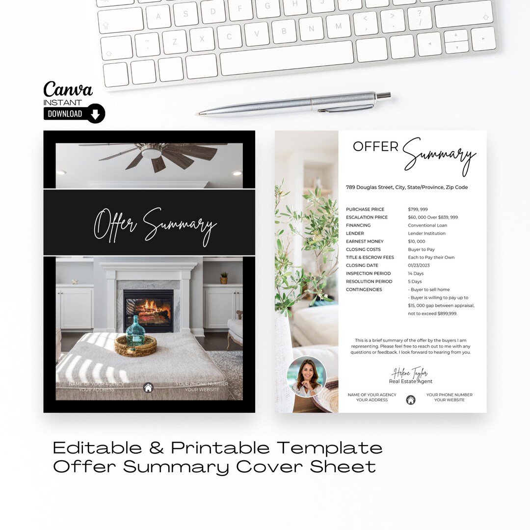 Real Estate Offer Summary, Real Estate Offer Cover Sheet, Real Estate ...