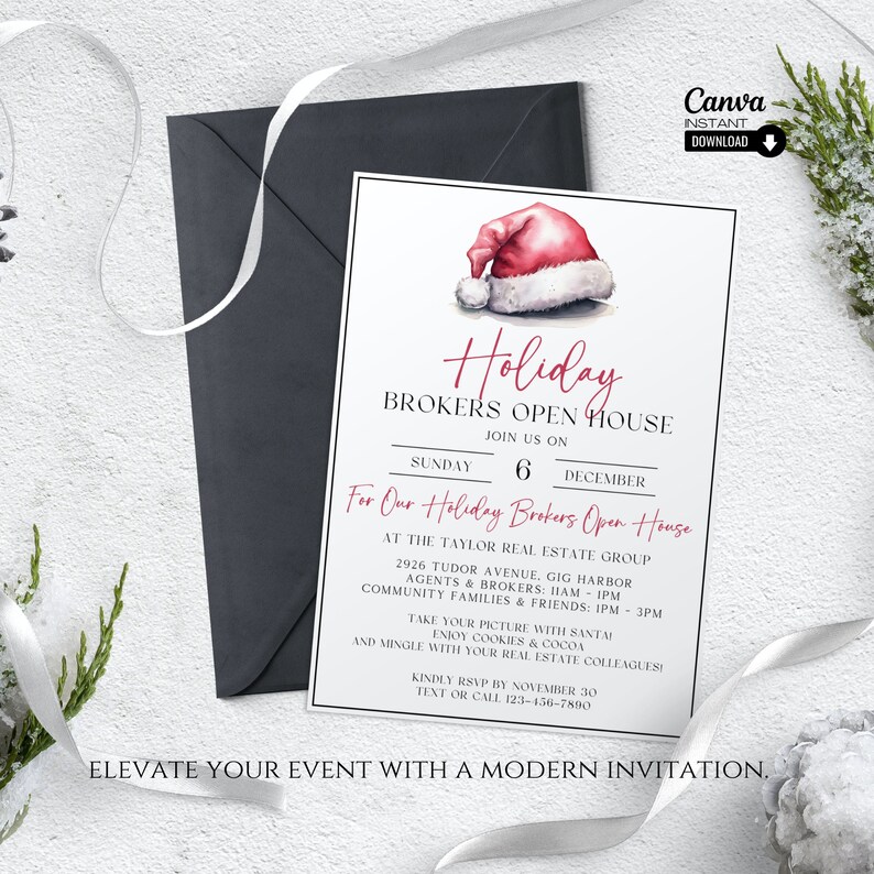 Editable Realtor Holiday Open House Invitation Template (digital ...