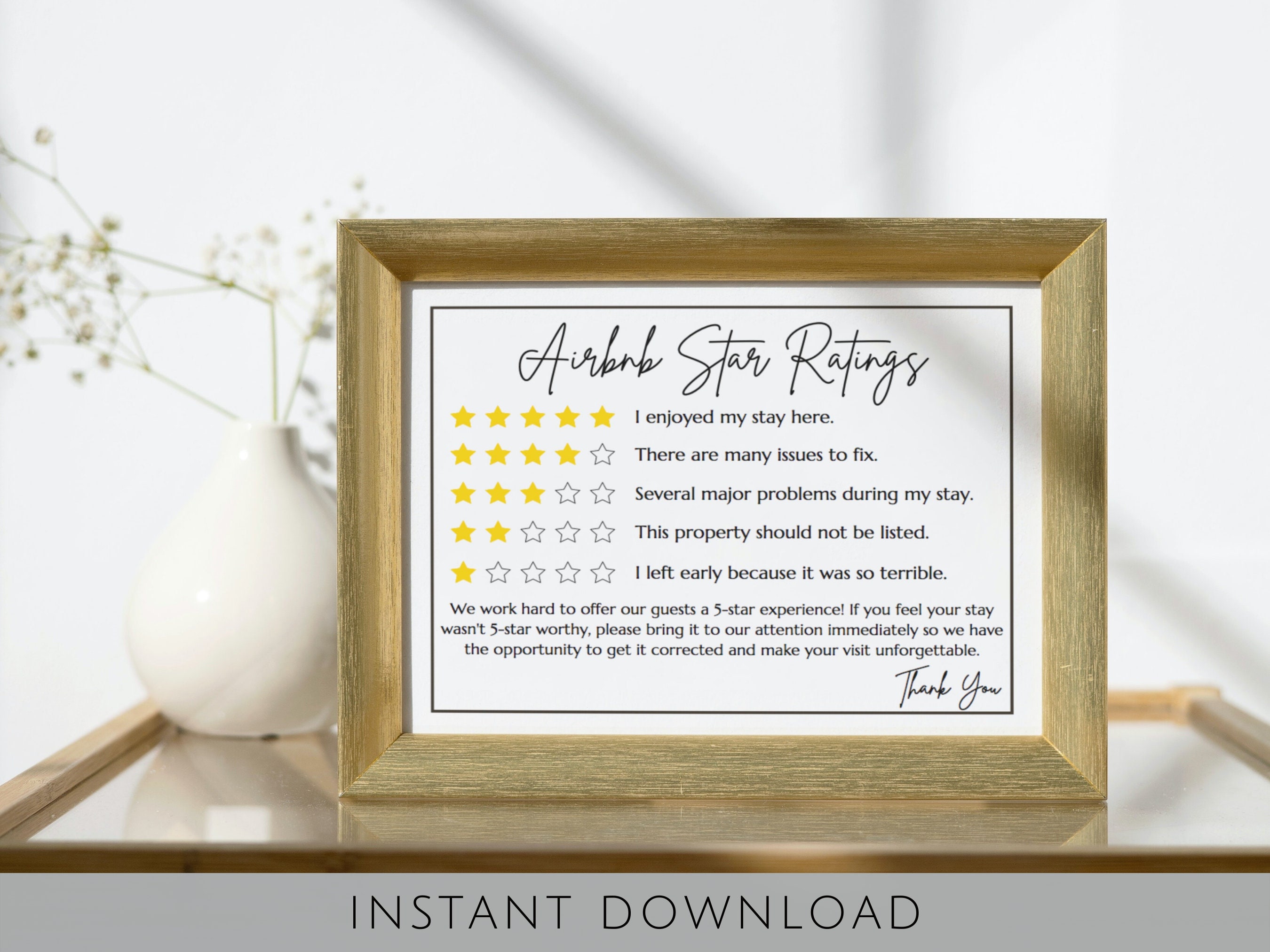 5 Star Rating Explanation Sign Template Airbnb Star Rating - Etsy Canada