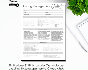 Real Estate Listing Management Checklist, Listing to Close Checklist ...
