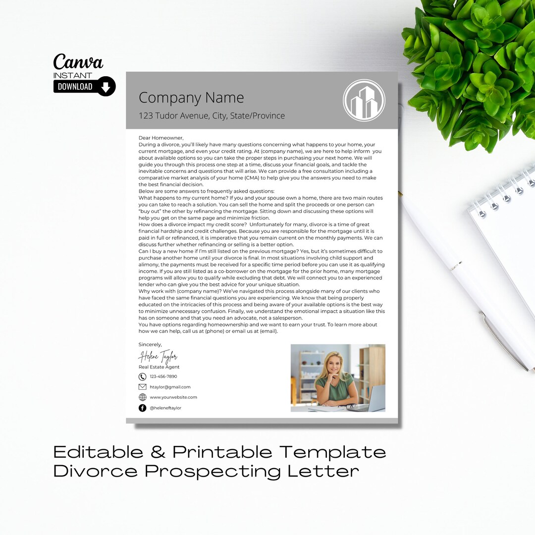 Divorce Real Estate Prospecting Letter Template: Canva Flyer (8.5 X 11 ...