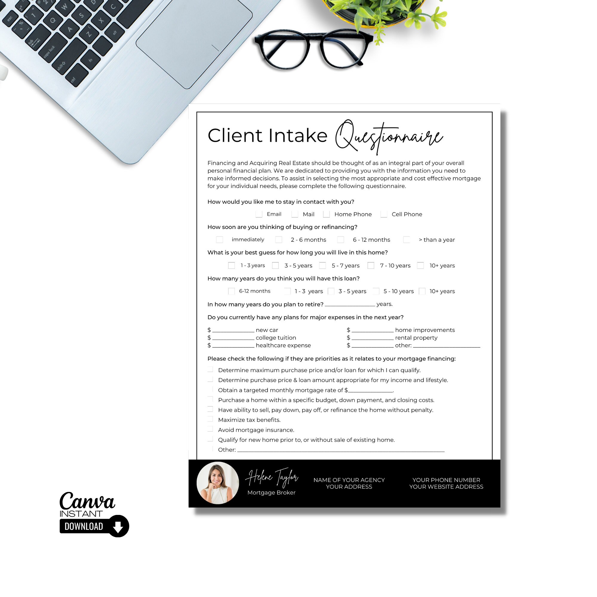 Mortgage Client Intake Form: Real Estate Broker Template (canva ...