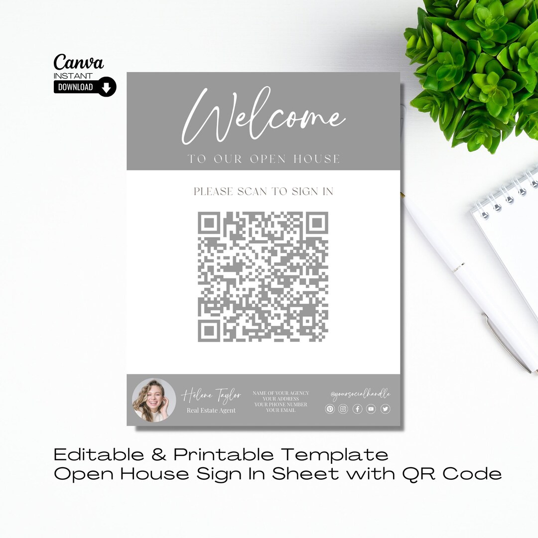 Open House Sign in Sheet With QR Code, Realtor Branding, Real Estate ...
