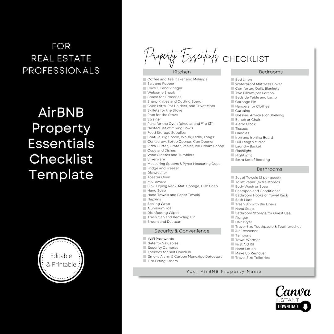 Airbnb Inventory Checklist, Airbnb Essentials Checklist, Housekeeping ...