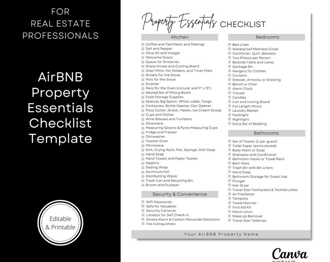 Airbnb Inventory Template Editable Airbnb Checklist of Household ...