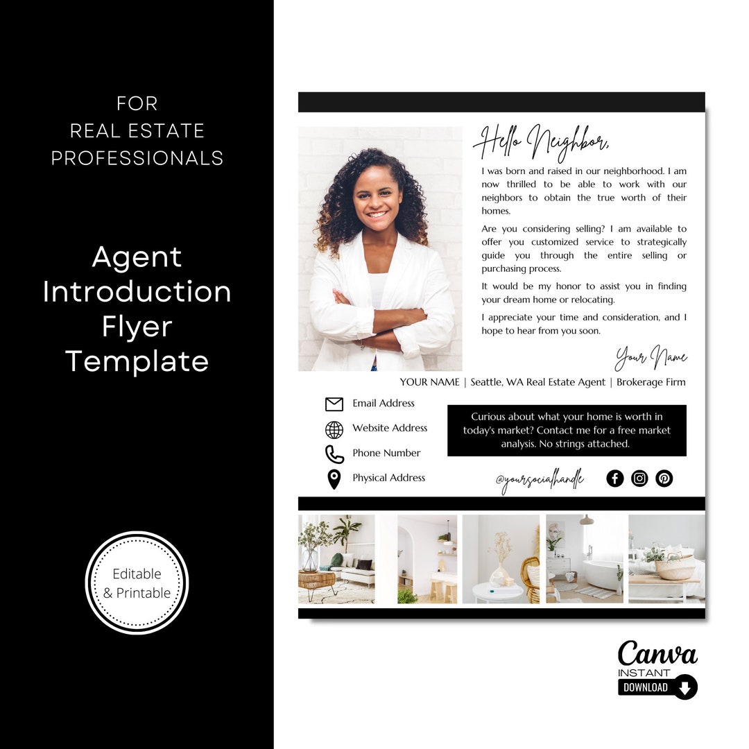 Real Estate Introduction Letter, Real Estate Flyer, Marketing Canva ...