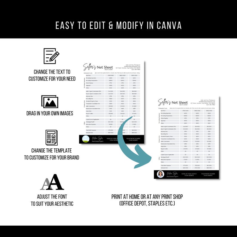 Editable Real Estate Seller's Net Sheet Template (canva) - Etsy