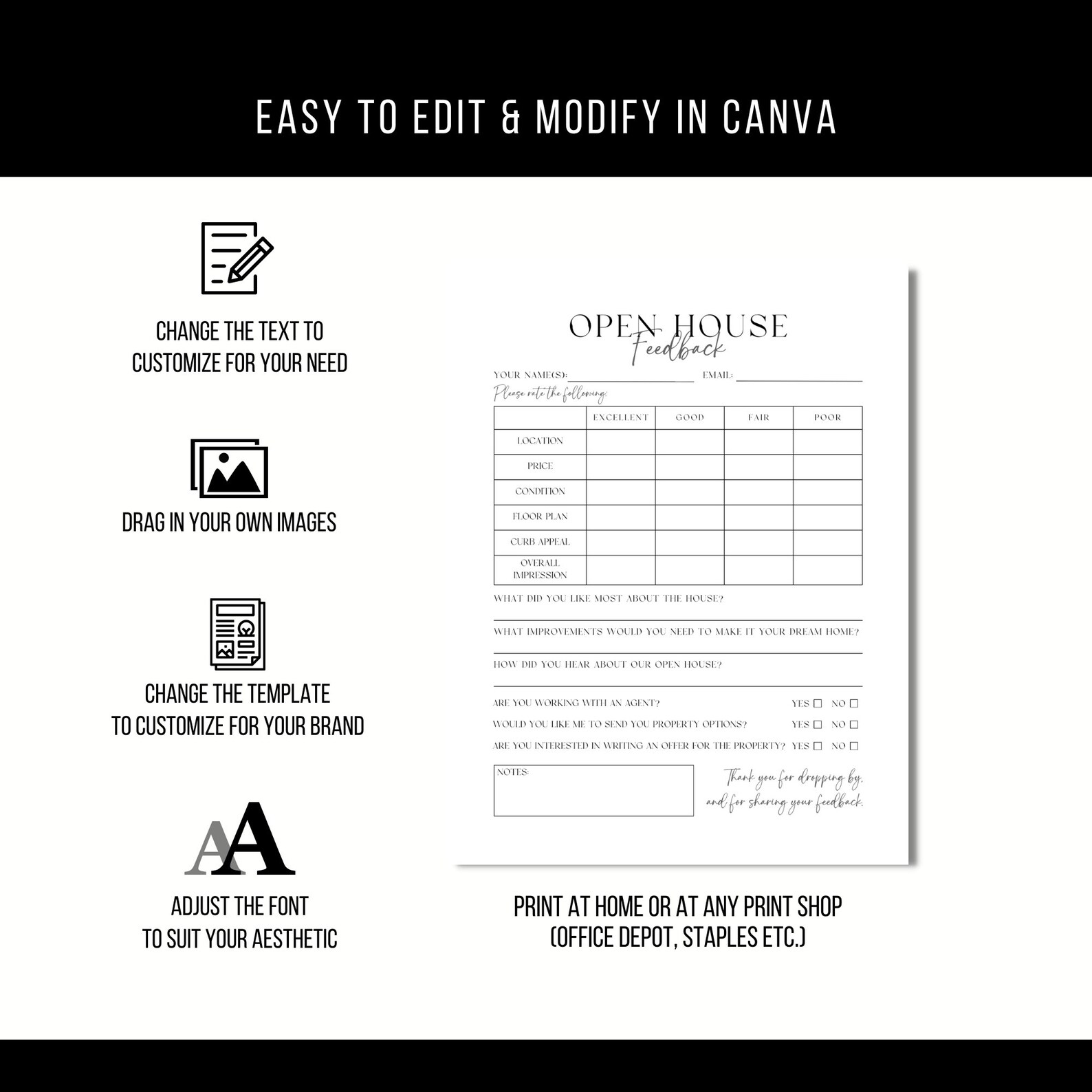 Editable Open House Feedback Form: Real Estate Realtor Template ...