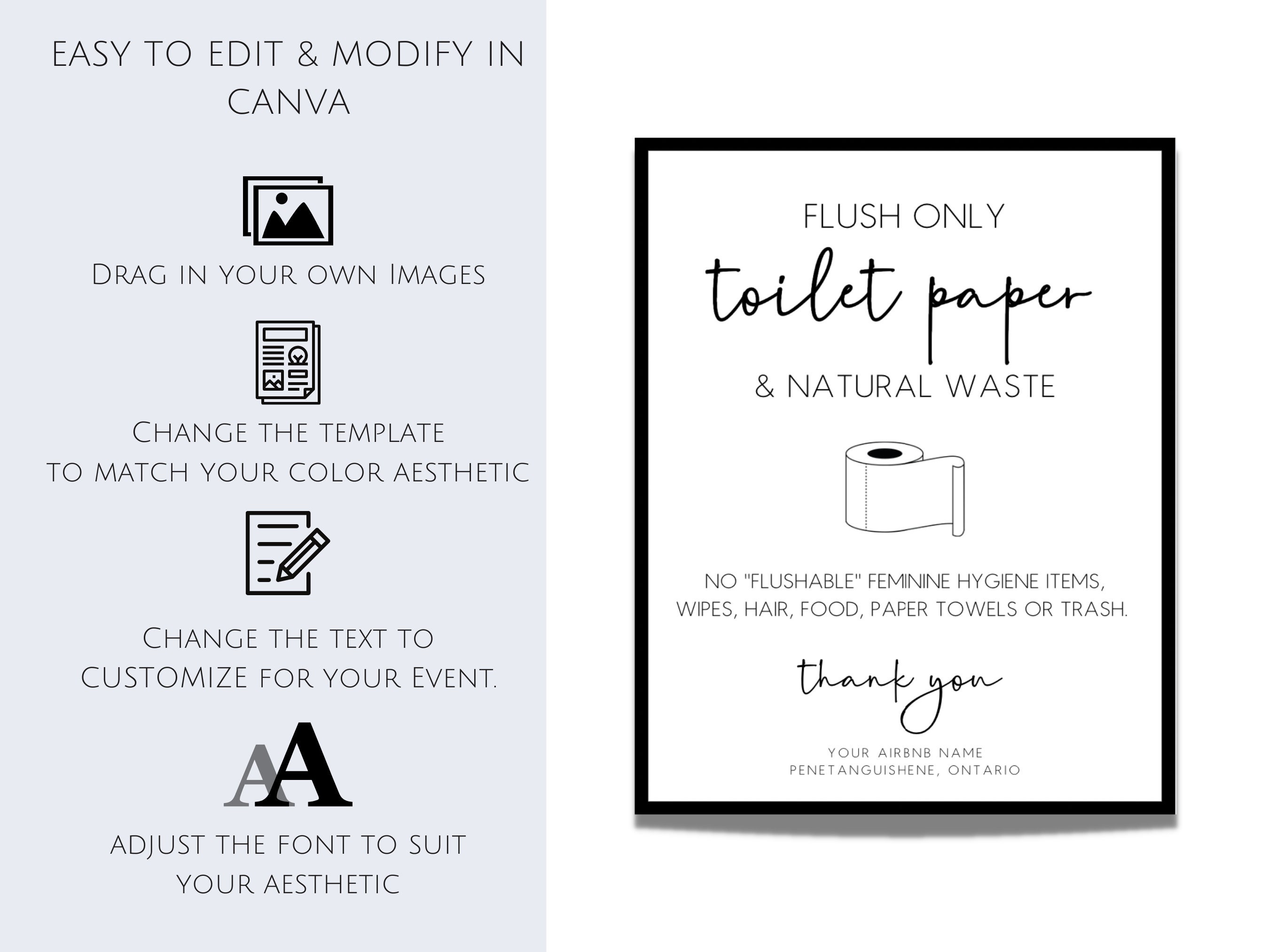 Editable Flush Only Sign Do Not Flush Sign Airbnb Sign - Etsy Canada