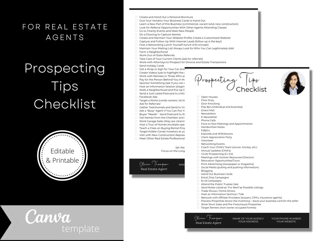 Real Estate Agent Prospecting Checklist Realtor Prospecting - Etsy