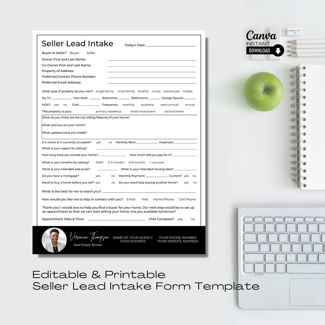 Editable Real Estate Lead Intake Sheet, Printable Seller Questionnaire ...