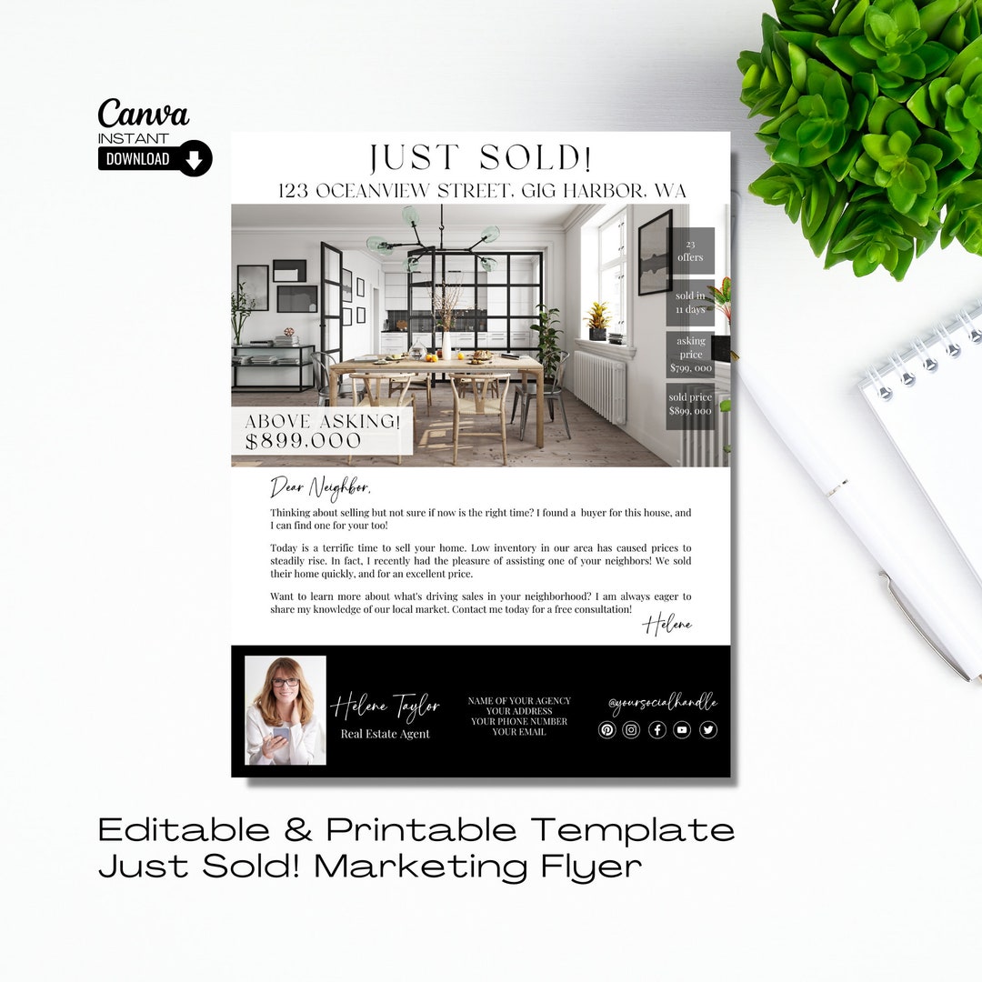 Editable Just Sold Letter Template: Real Estate Marketing Flyer (8.5 X ...