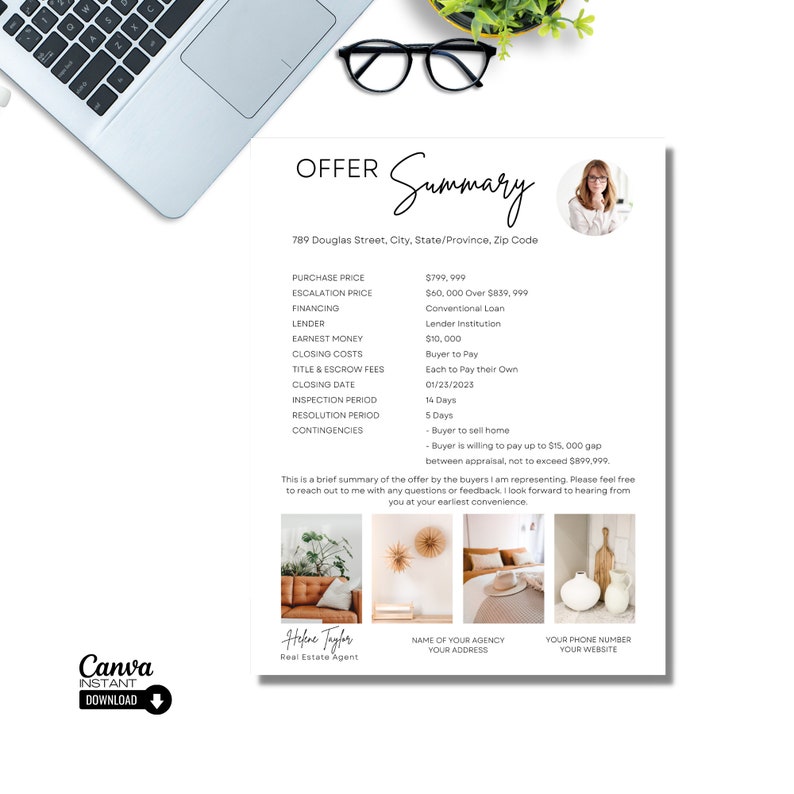 Editable Real Estate Offer Summary, Printable Real Estate Offer Cover ...