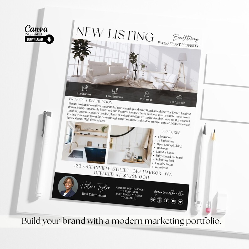 Editable Realtor New Listing Flyer Template, Printable Canva (8.5x11 ...