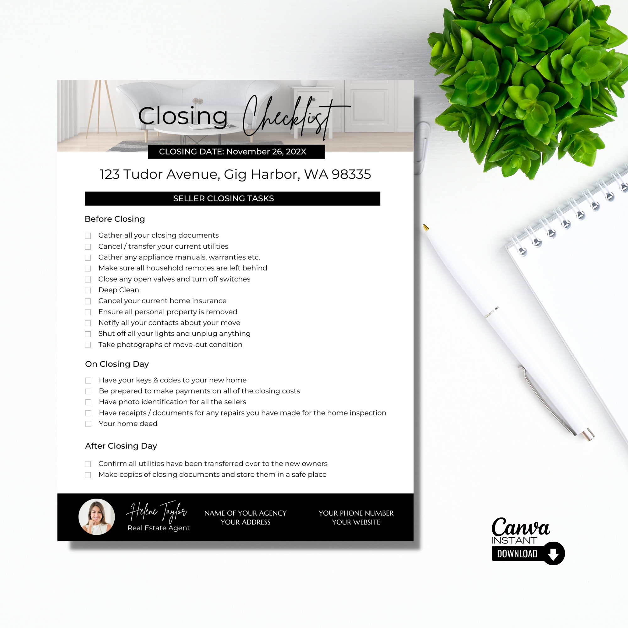 Real Estate Seller Closing Checklist Template (canva Template) - Etsy