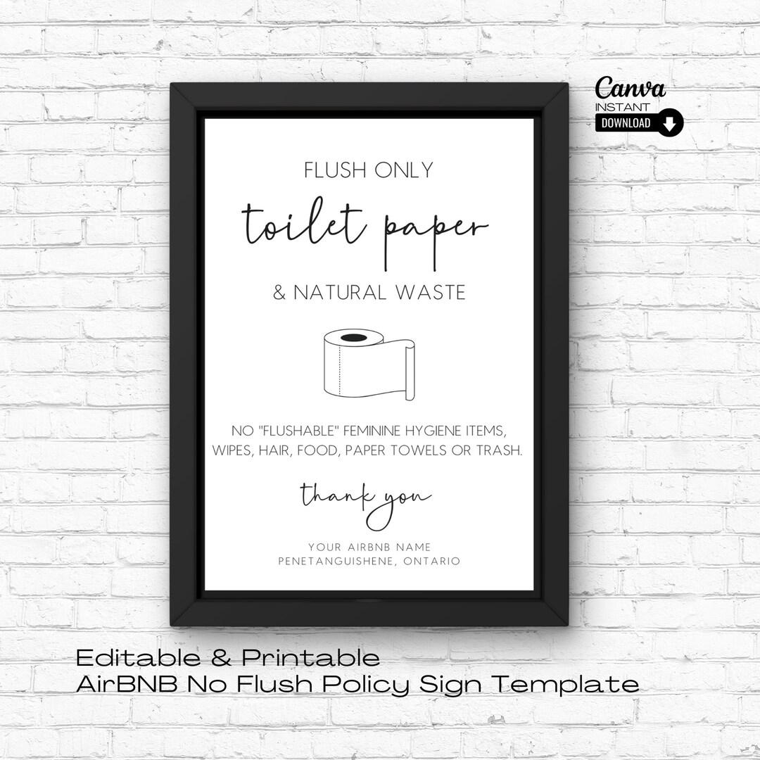 Editable Flush Only Sign: Airbnb Bathroom Printable (canva Template) - Etsy
