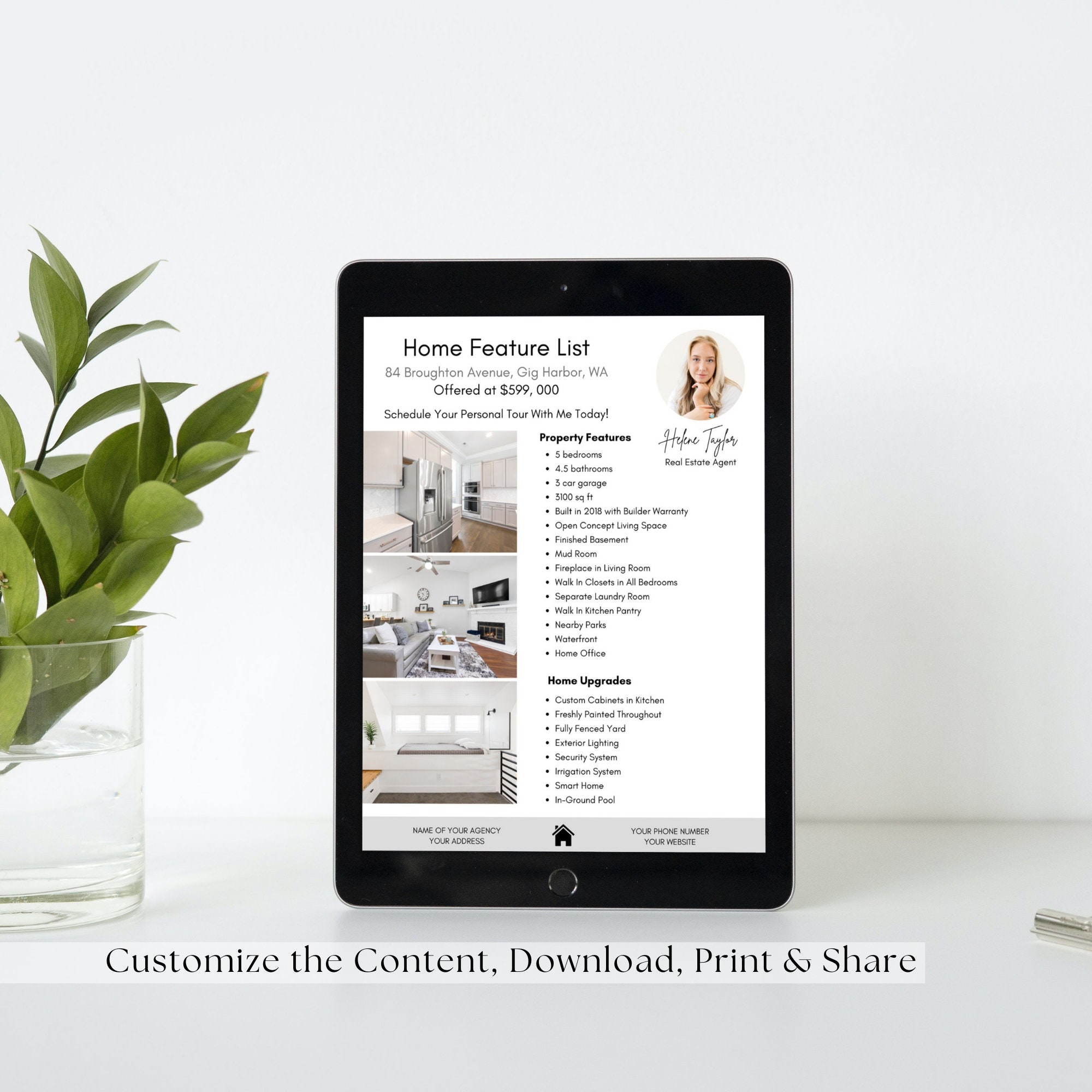 Editable Home Feature Sheet, Printable Real Estate Agent Flyer Template ...