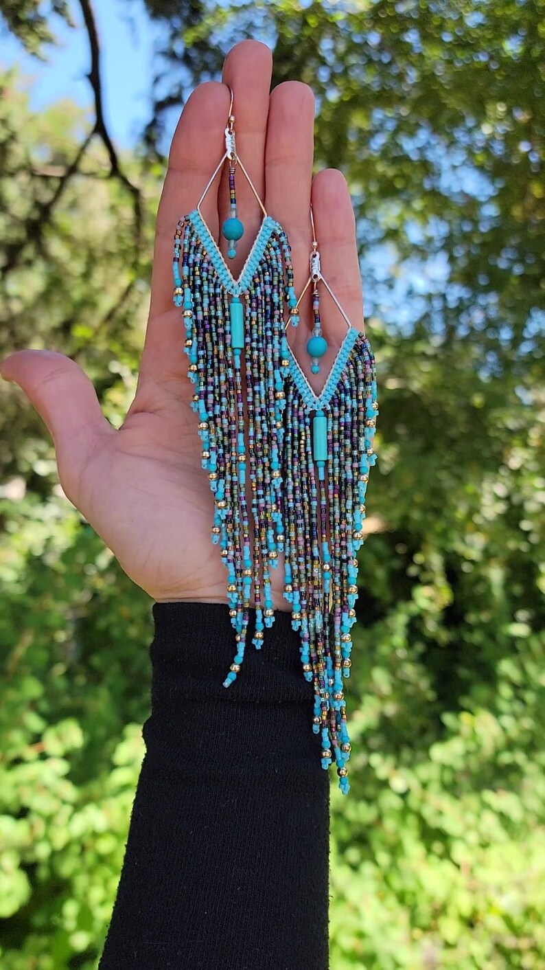 Long Beaded Fringe Earrings - Etsy
