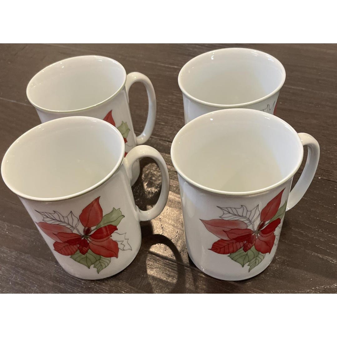 Block Spal Watercolors Poinsettia Coffee Tea Mugs Mug 1982 Set of 4 ...