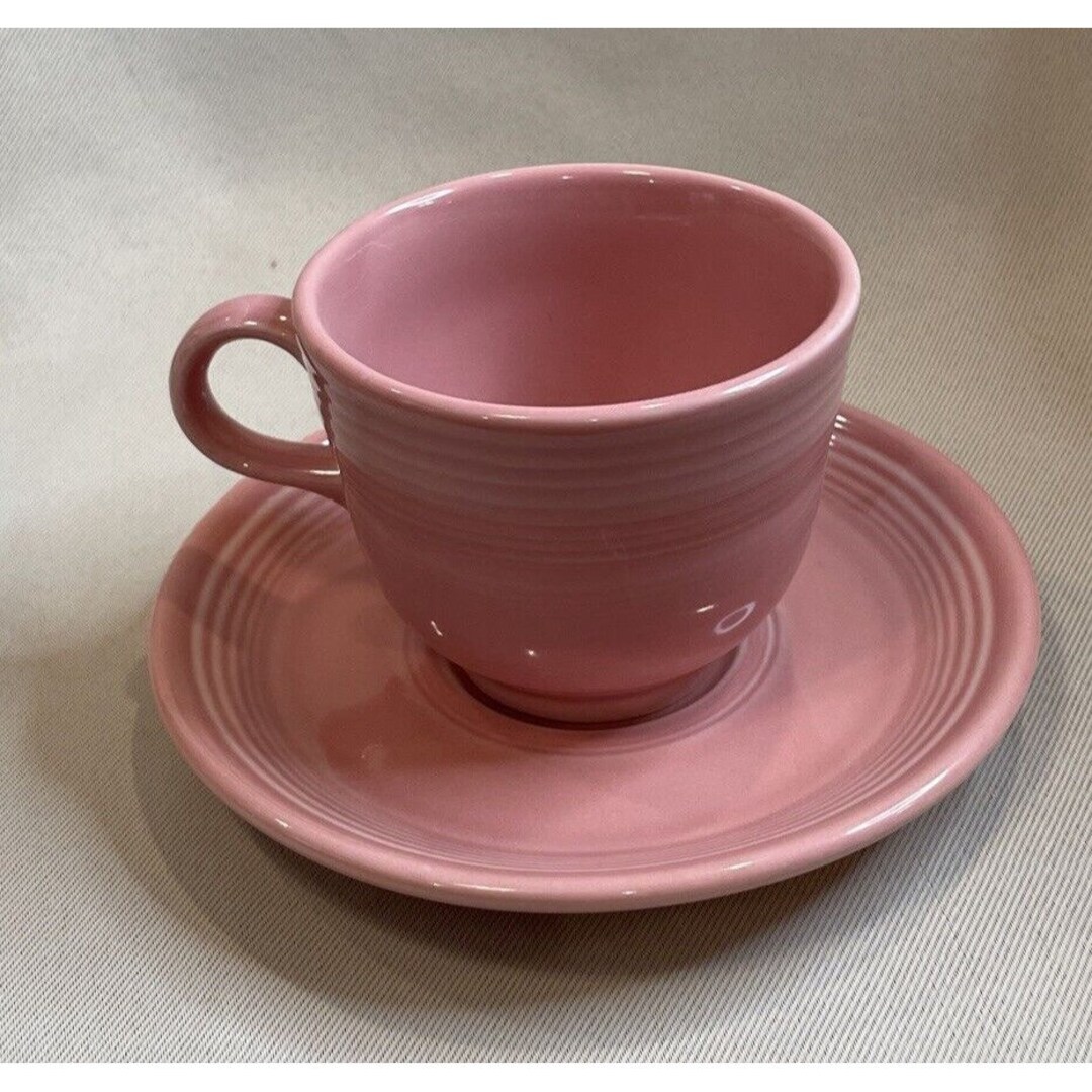 Fiestaware Genuine Rose Pink Coffee Tea Cup & Saucer HLC USA Vintage ...