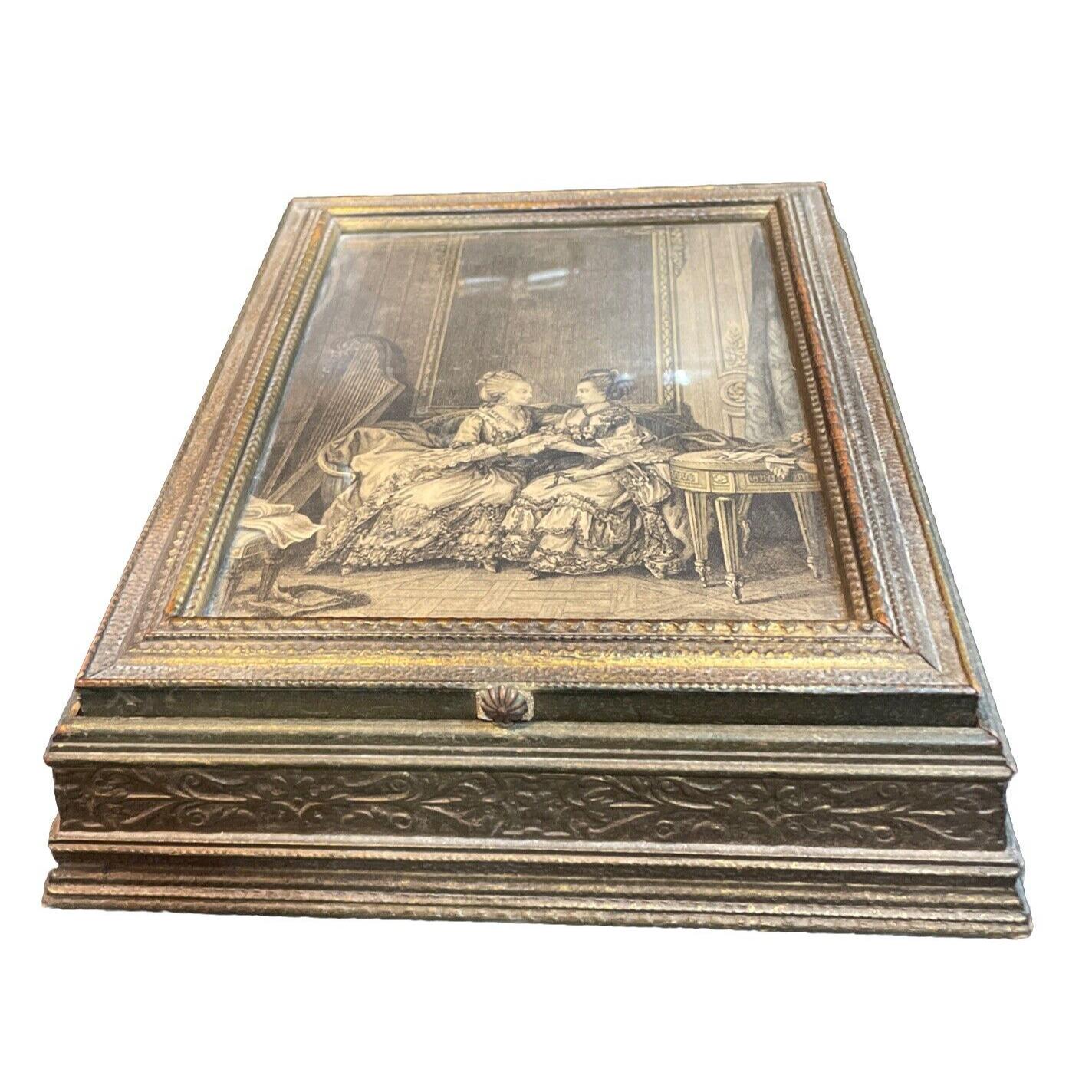 Antique Victorian Wood Vanity Letter Jewelry Box With Mirror 2 Ladies ...