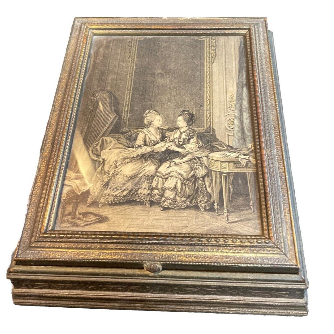 Antique Victorian Wood Vanity Letter Jewelry Box With Mirror 2 Ladies ...