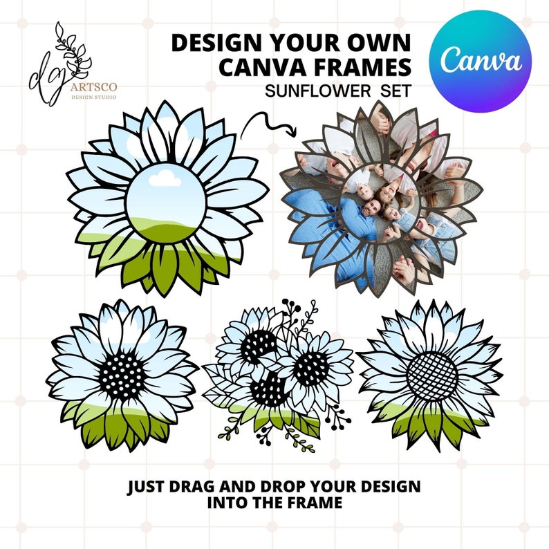 Editable Sunflower Canva Frames, Floral Template, Fill Your Own Floral ...