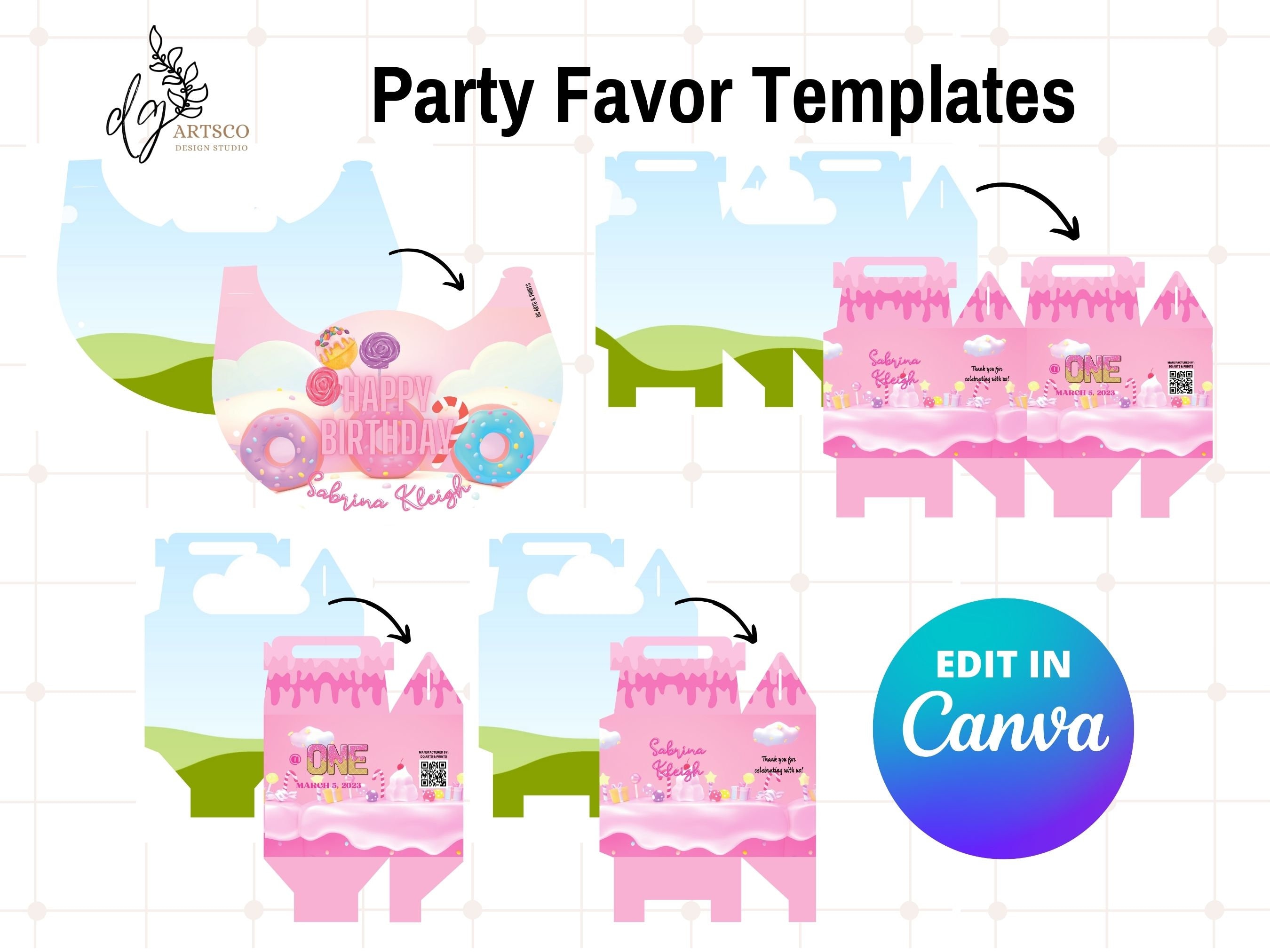 Party Favor Templates, Party Hat Template, Gable Box Template, Drag and ...