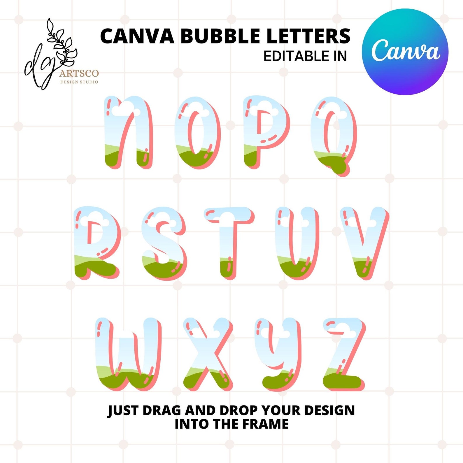 Canva Frame Doodle Bubble Alphabet Uppercase, Editable Canva Letters ...