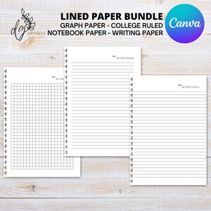 Canva Editable Lined Paper Bundle, Wide Rule College Rule, Notebook ...