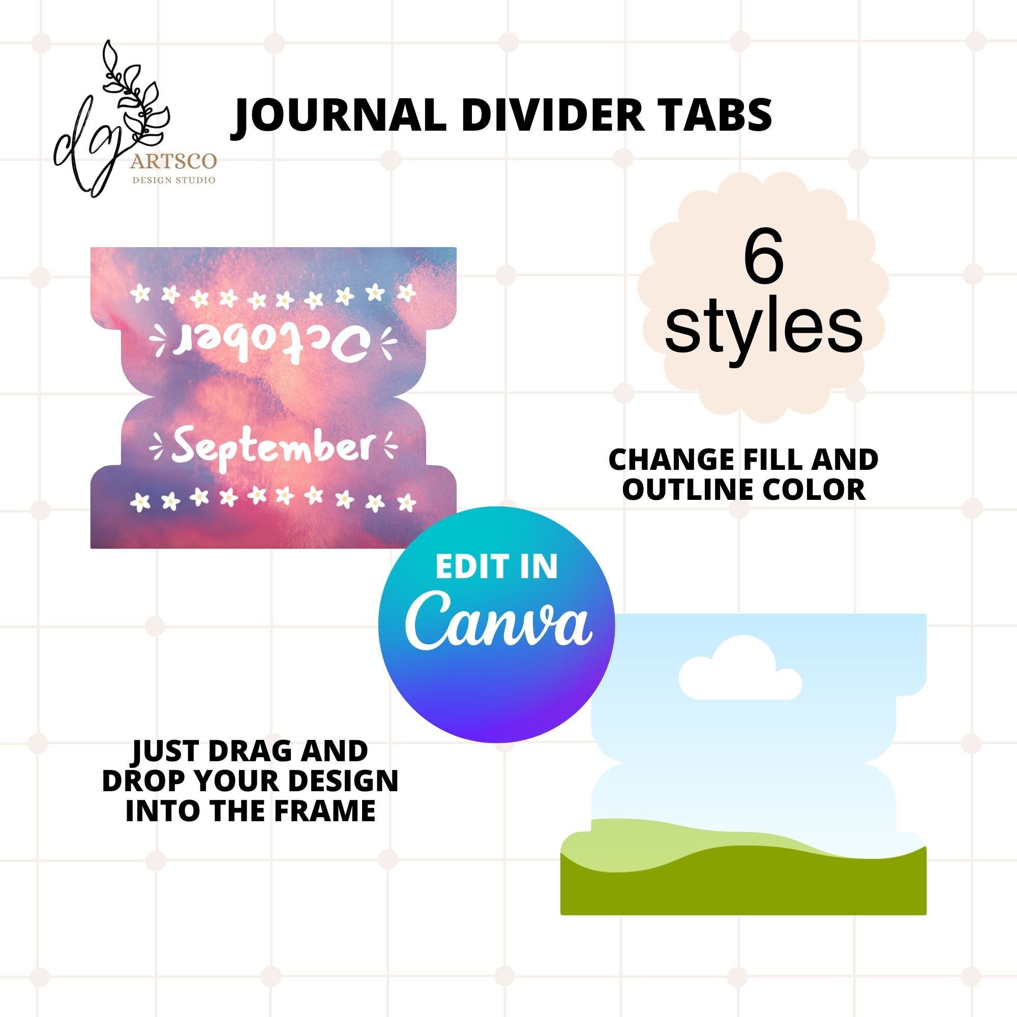 Editable Journal Tab Template, Fill Your Own Divider Tab, Canva Frame ...