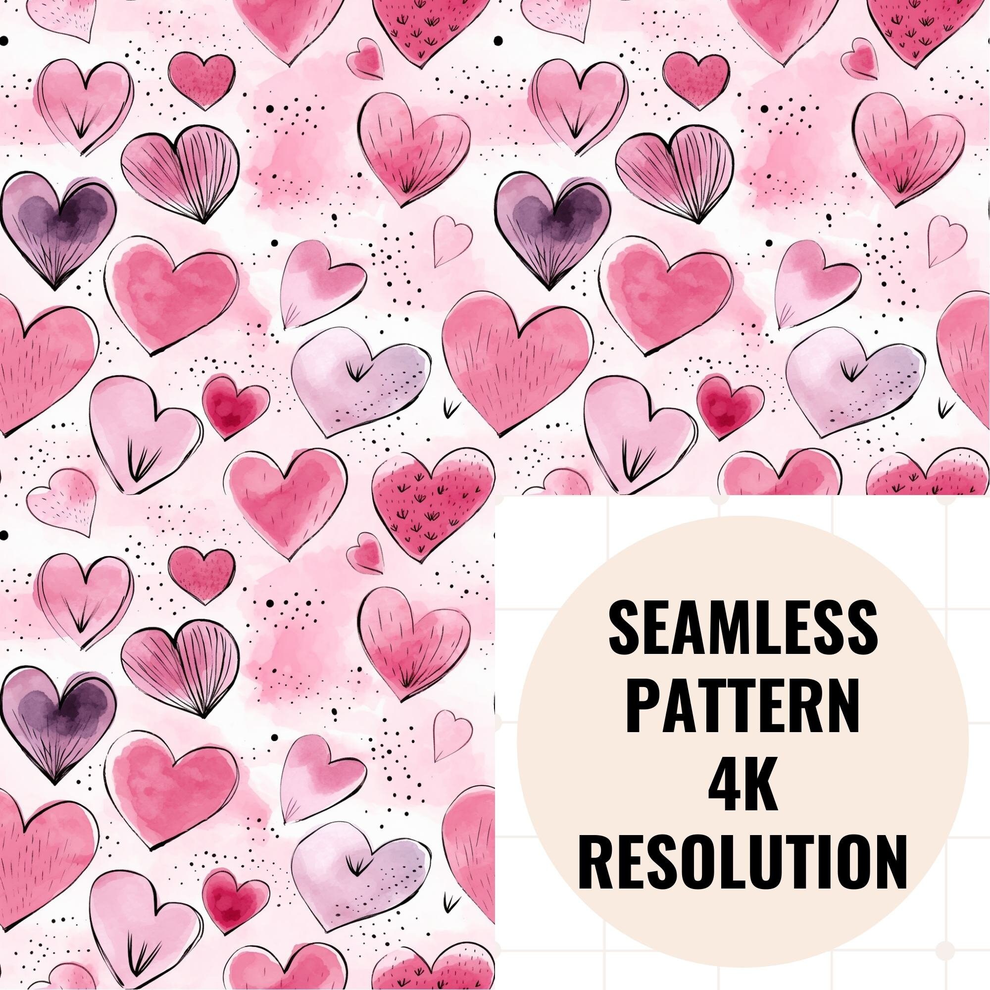 Watercolor Heart Seamless Patterns, Doodle Hearts Illustrations ...