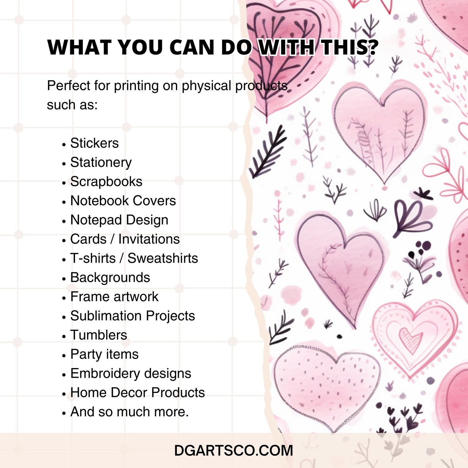 Watercolor Heart Seamless Patterns, Doodle Hearts Illustrations ...