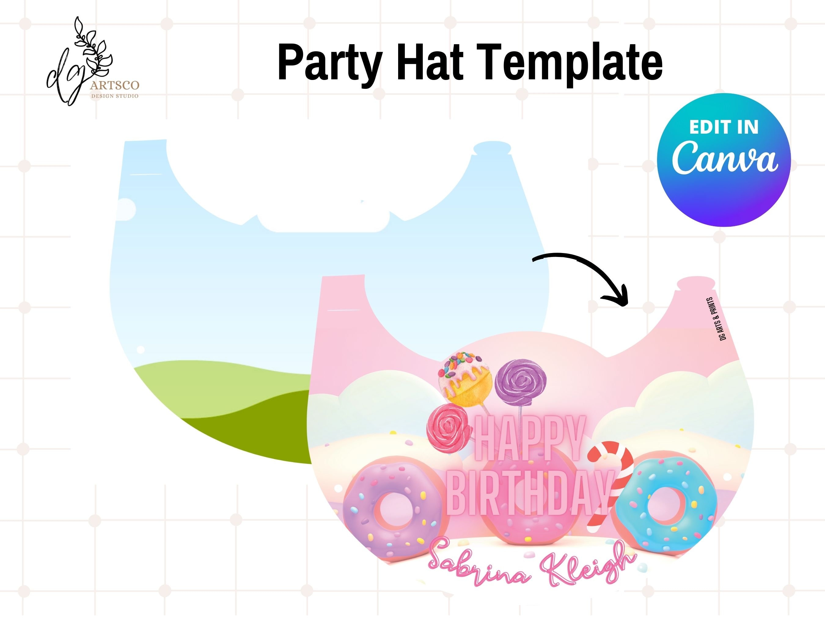 Party Hat Template, Party Favor Templates, Drag and Drop Canva Editable ...