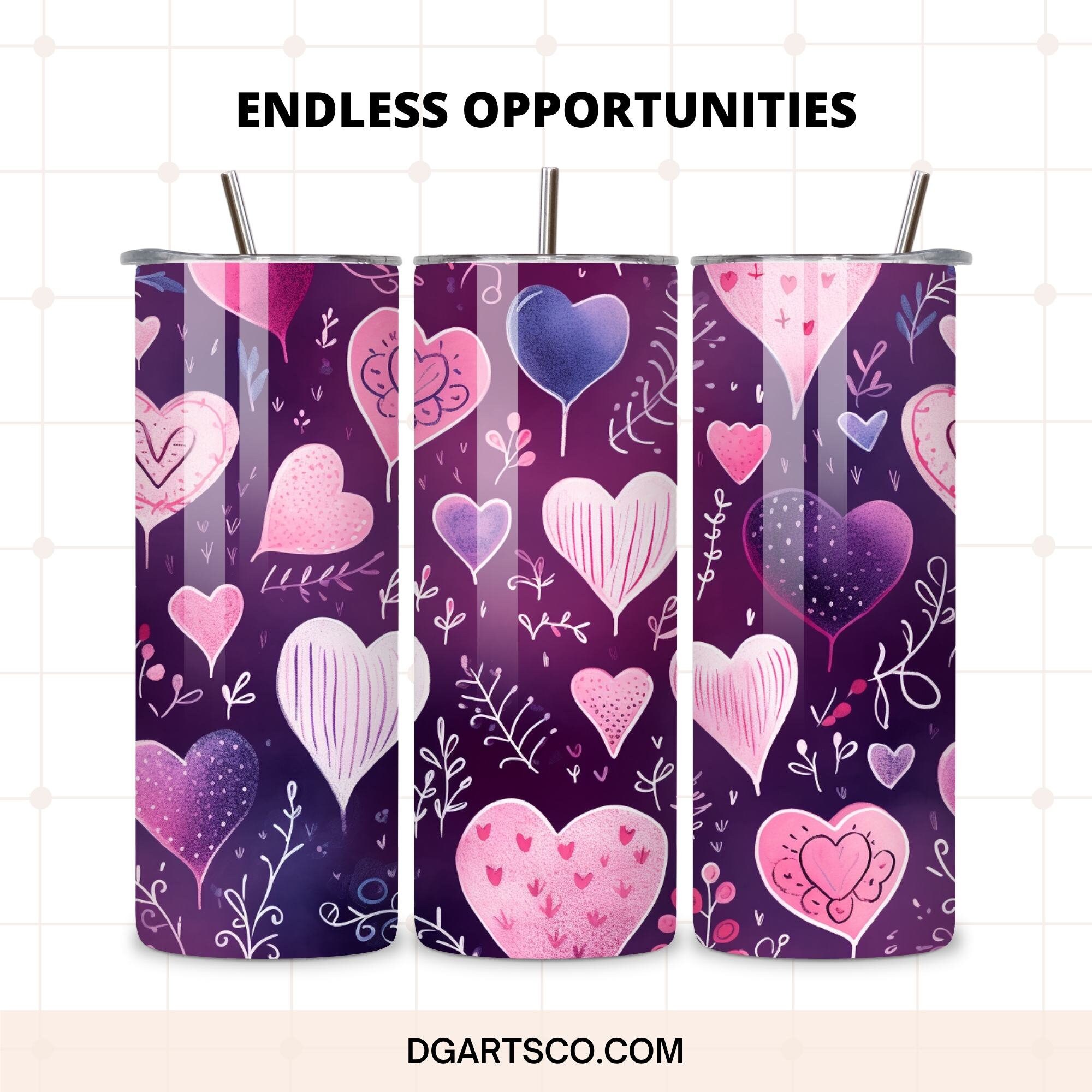 Watercolor Heart Seamless Patterns, Doodle Hearts Illustrations ...