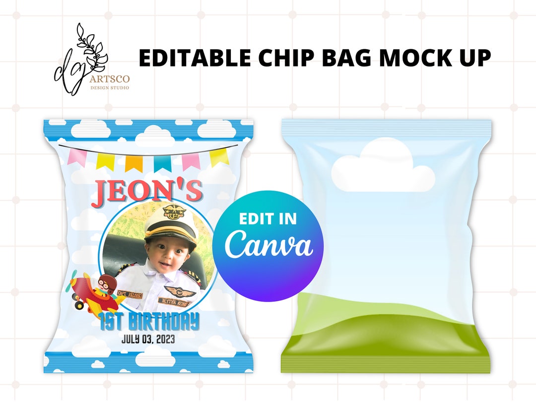 Chip Bag Mockup, Canva Editable Chip Bag Template, Personalize Party ...