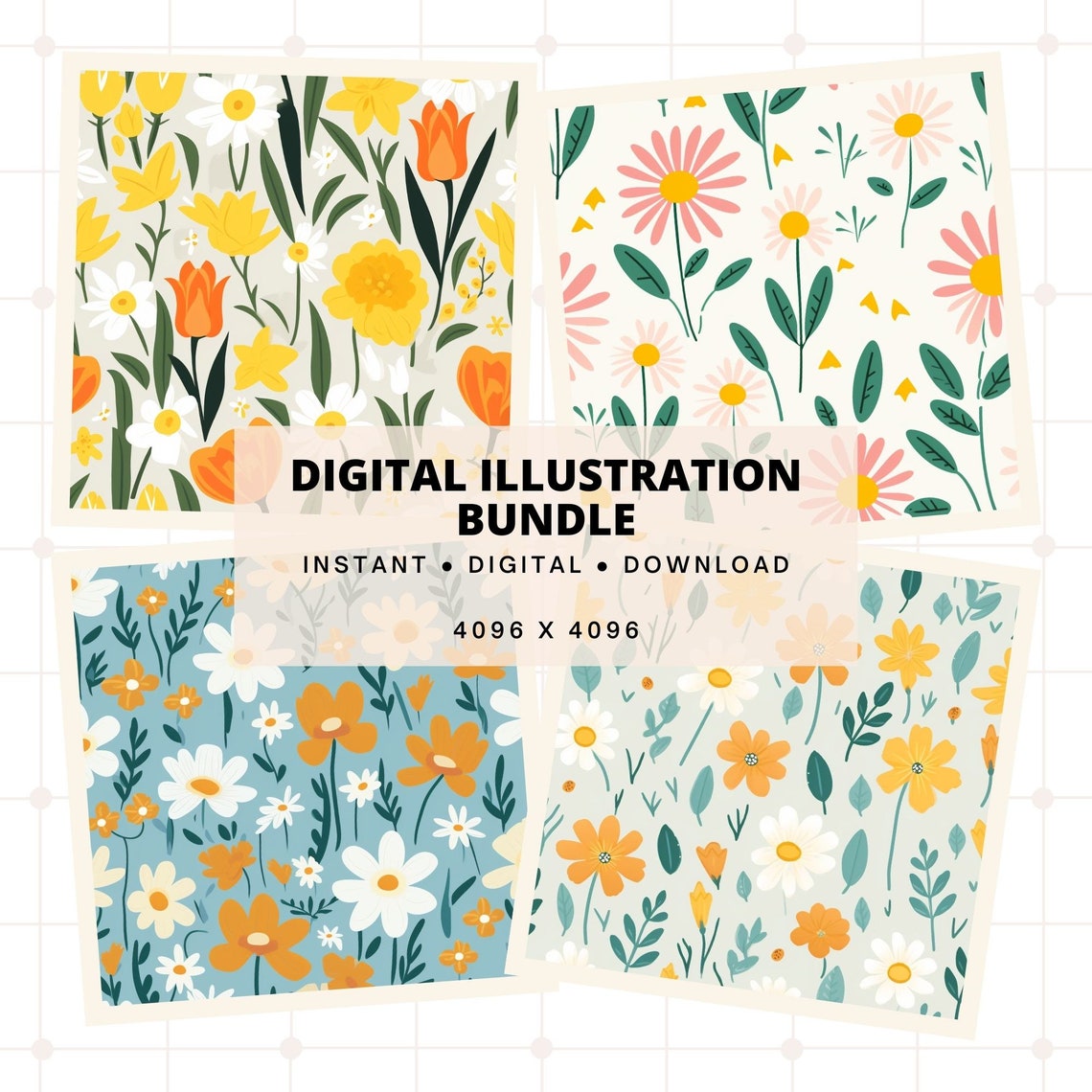 Seamless Watercolor Wild Flower Patterns, Spring Floral Seamless ...