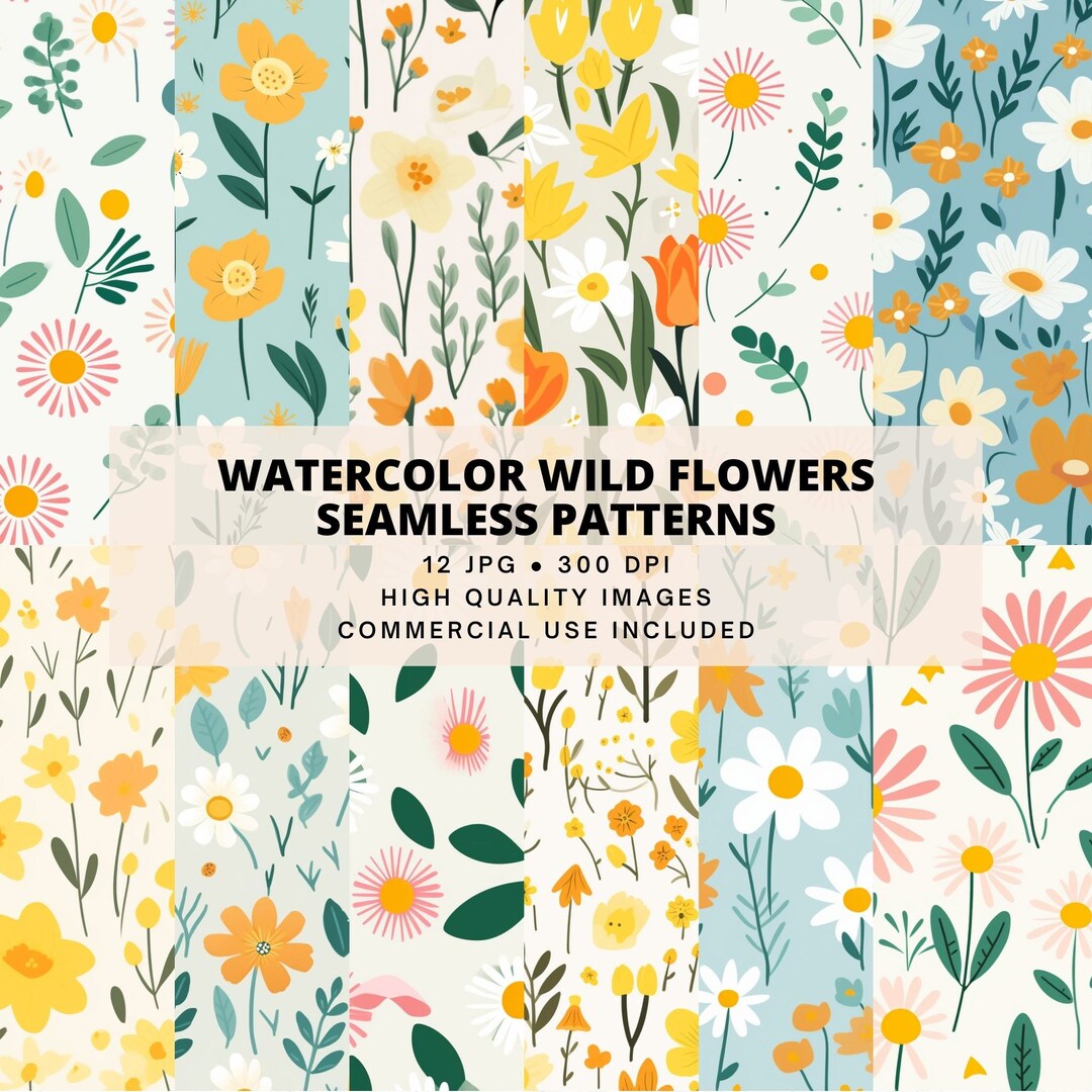 Seamless Watercolor Wild Flower Patterns, Spring Floral Seamless ...