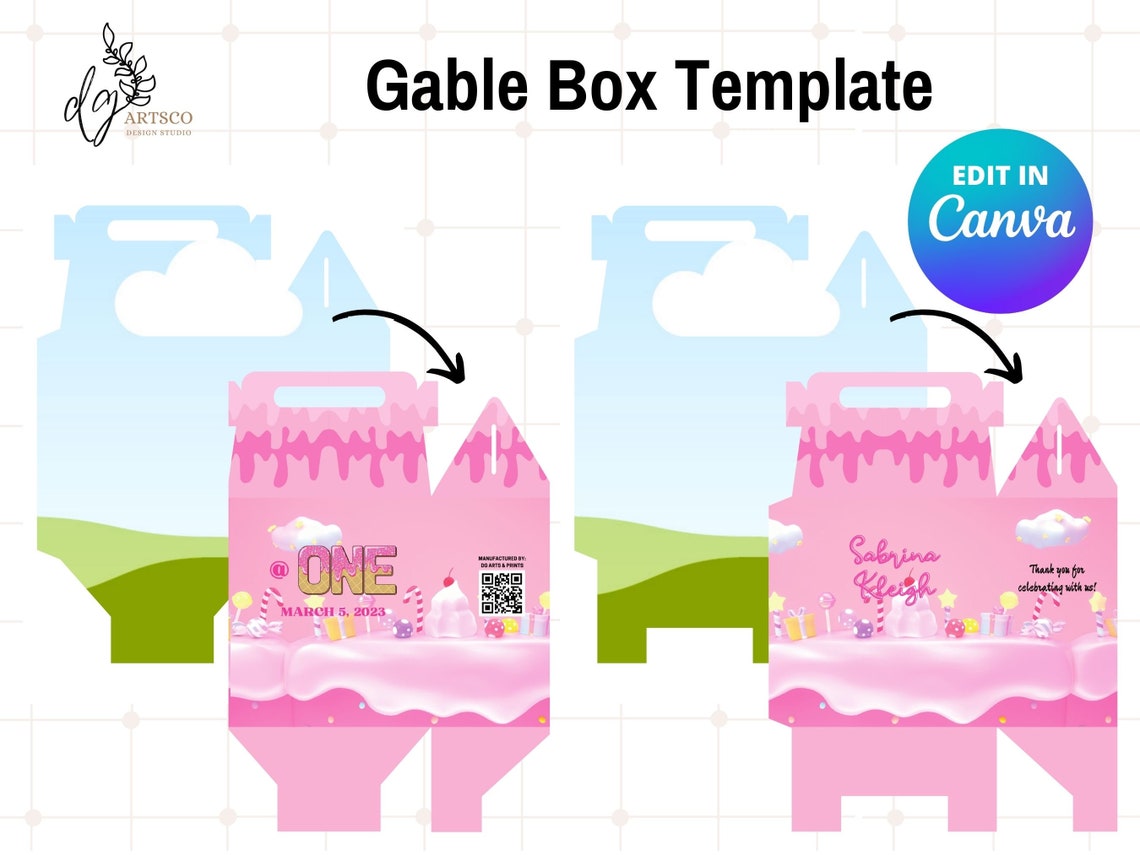 Gable Box Template, Party Favor Templates, Drag and Drop Canva Editable ...