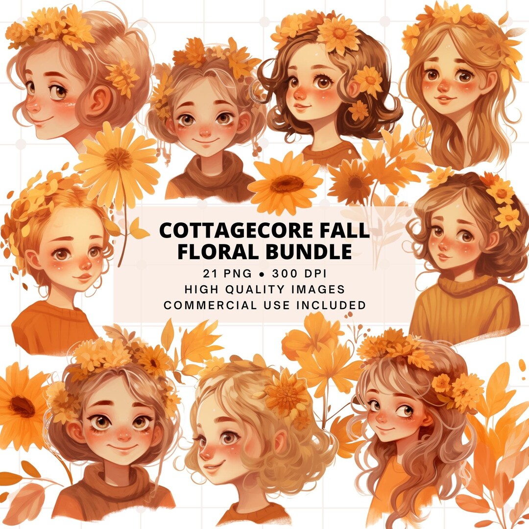 Cottagecore Fall Floral Clipart, Boho Fall PNG Watercolor Clip Art ...