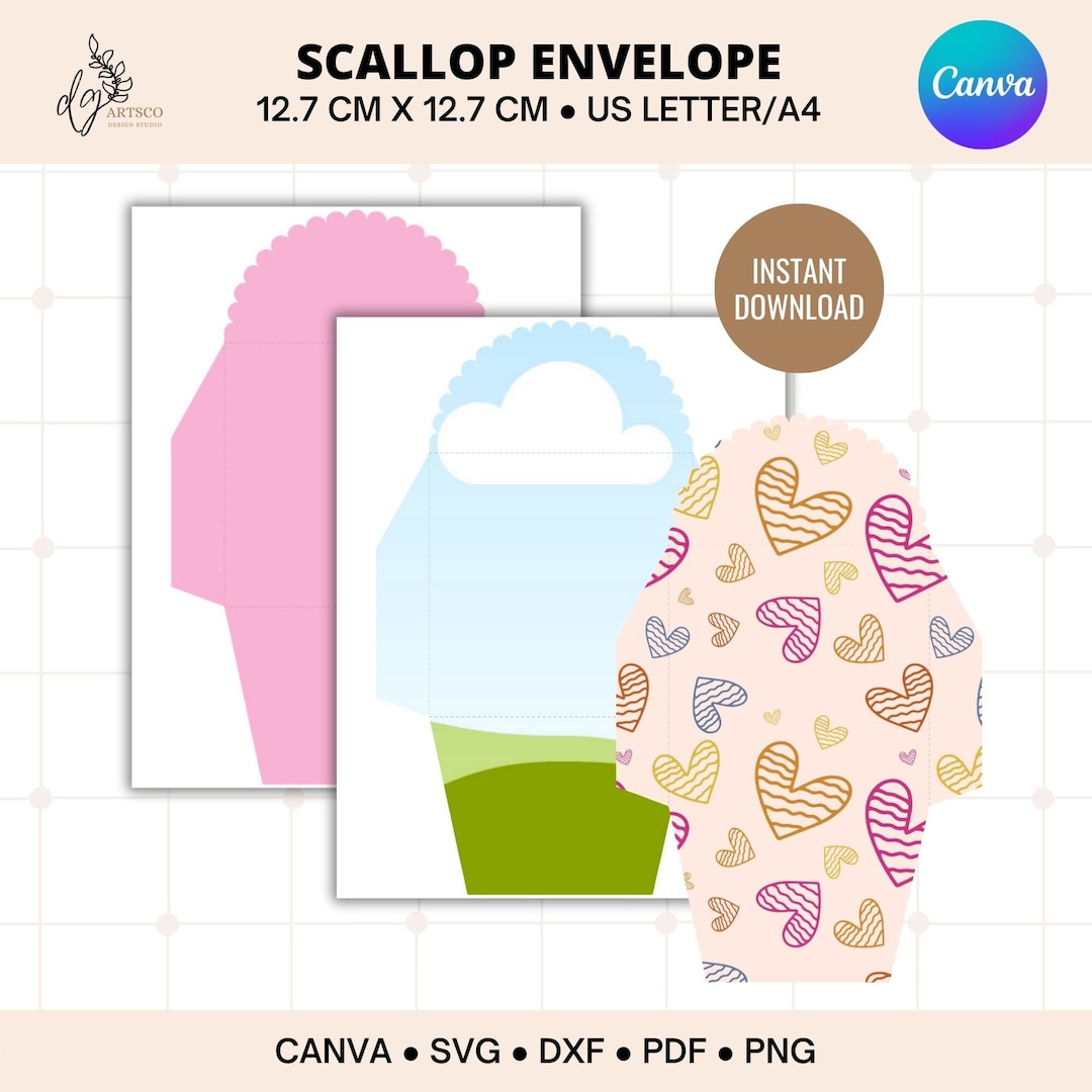 Canva Editable Envelope Template, Scallop Mini Envelope SVG Template ...