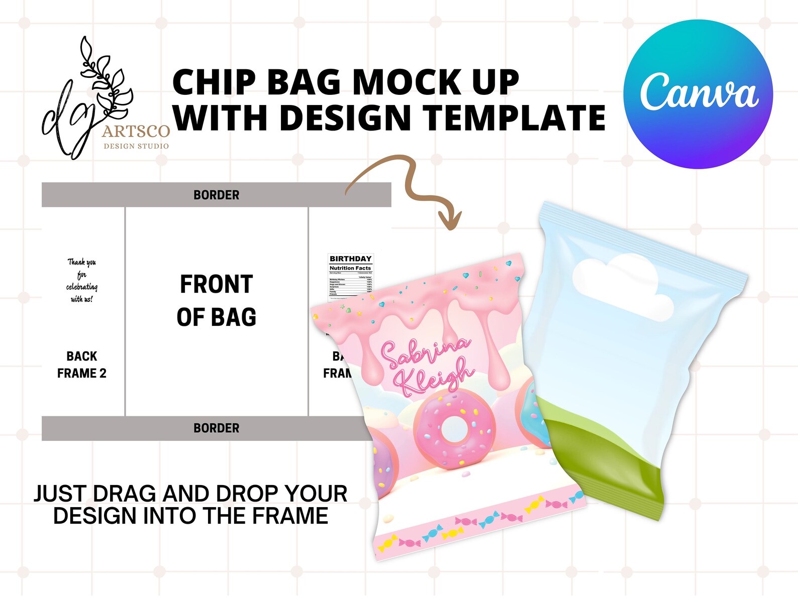Canva Frames Chip Bag Mockup With Chip Bag Design Template, Canva Frame ...