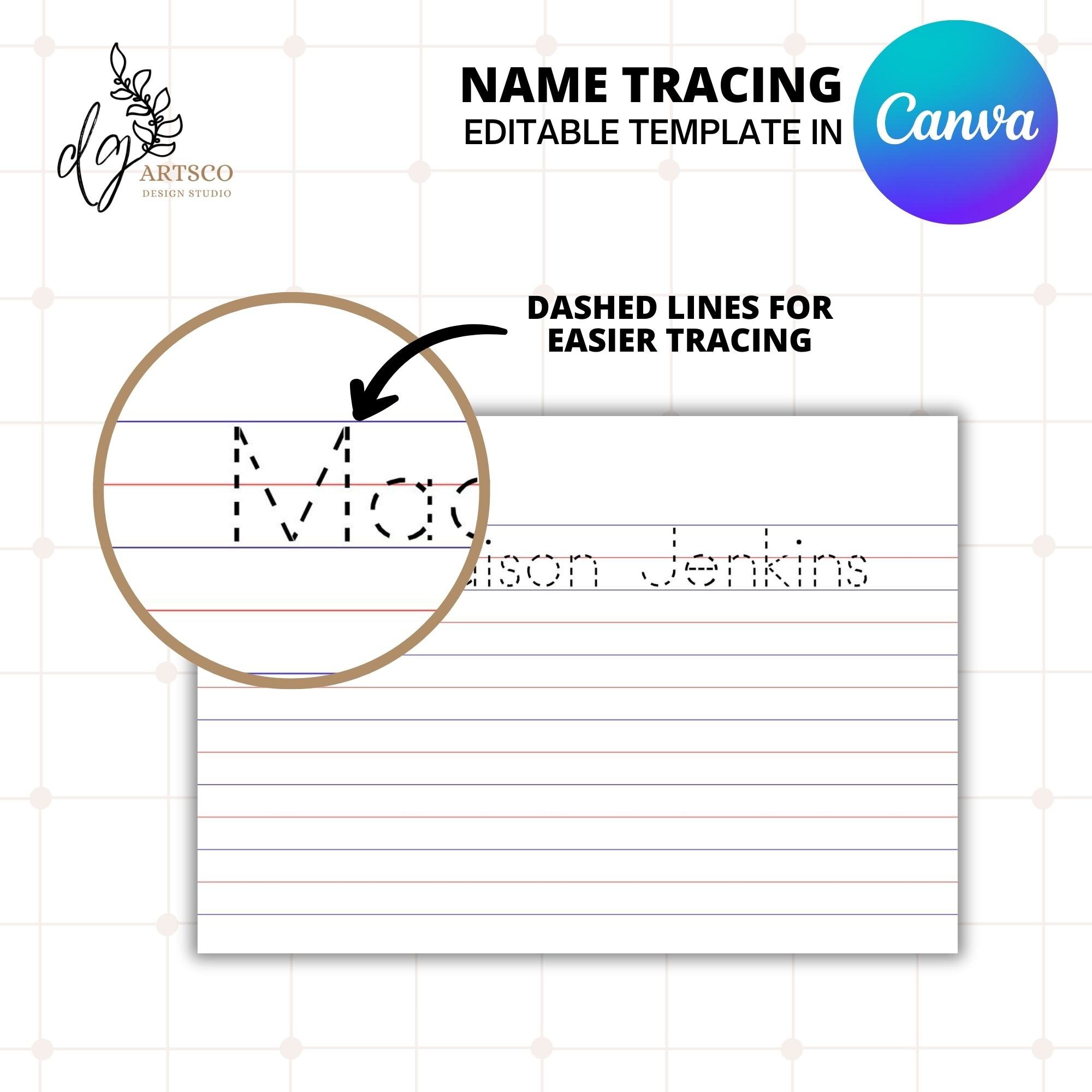 Custom Name Tracing Sheet, Printable Handwriting Practice, Editable ...