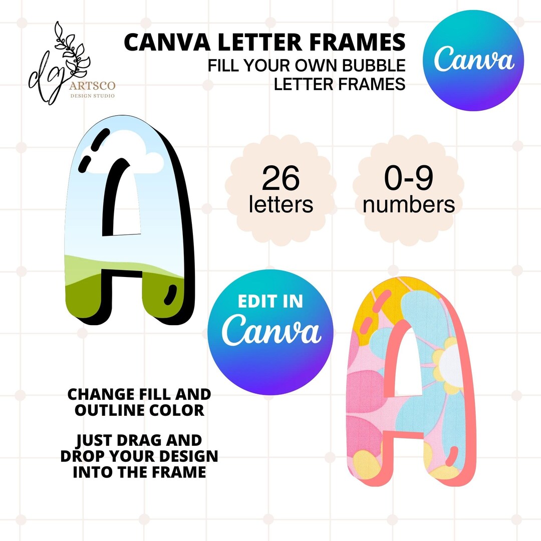 Canva Frame Doodle Bubble Alphabet Uppercase, Editable Canva Letters ...
