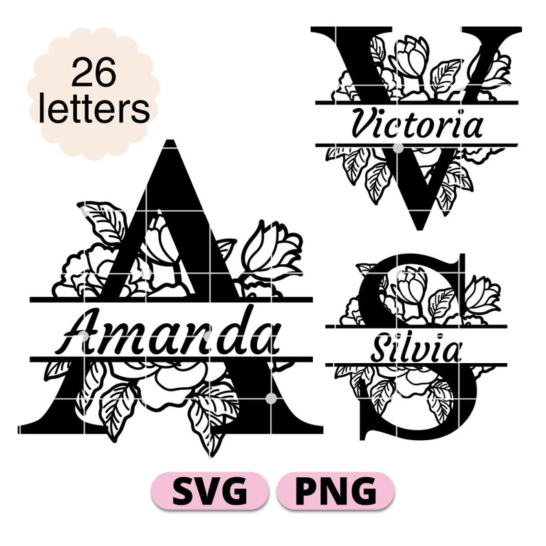 Split Monogram SVG Bundle, Floral Alphabet Svg, Last Name Svg, Florish Wedding Svg, Flower ...