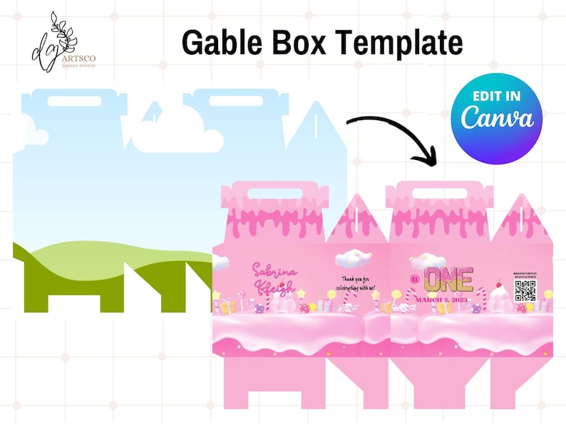 Gable Box Template, Party Favor Templates, Drag and Drop Canva Editable ...