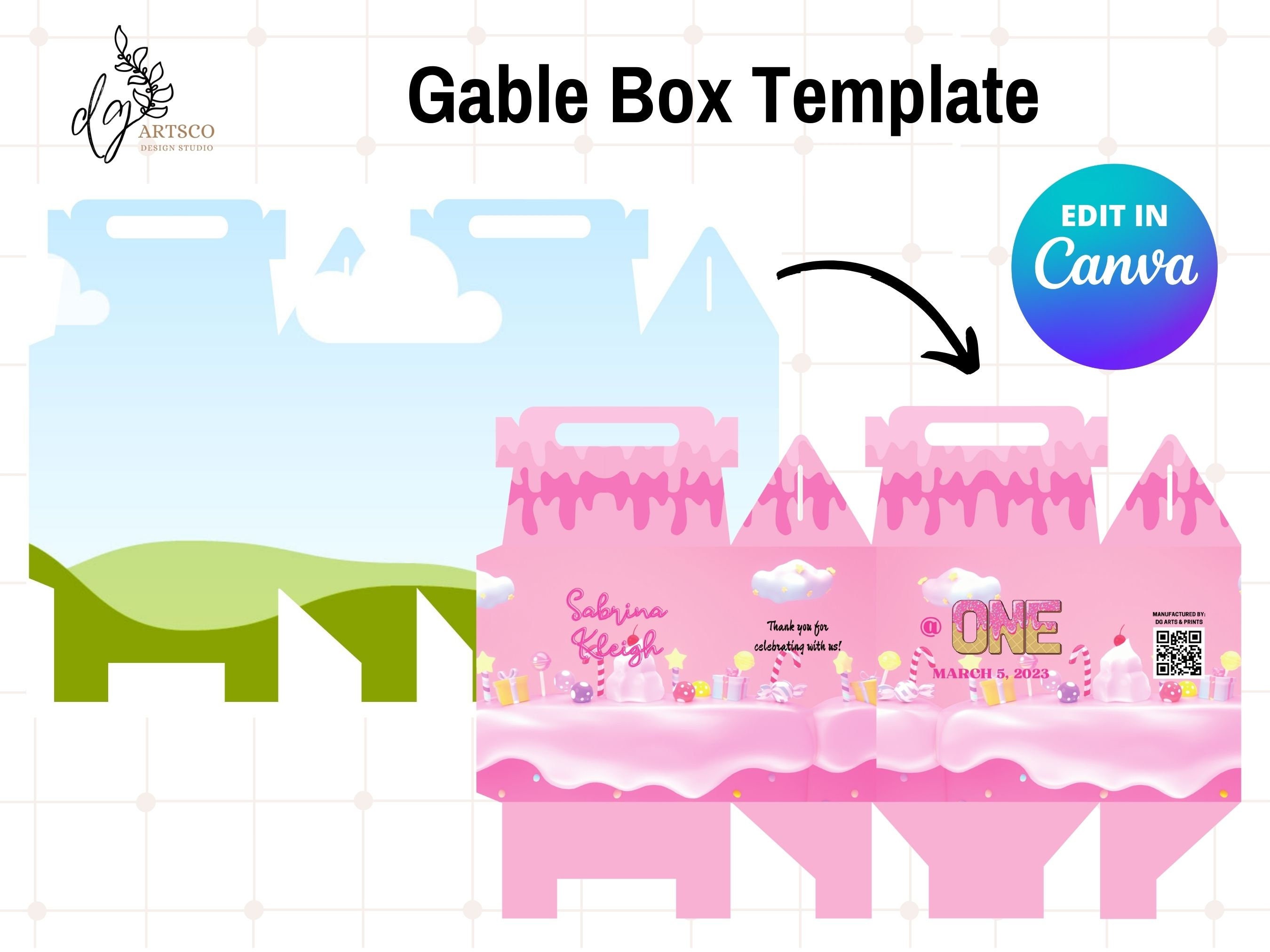 Gable Box Template, Party Favor Templates, Drag and Drop Canva Editable ...